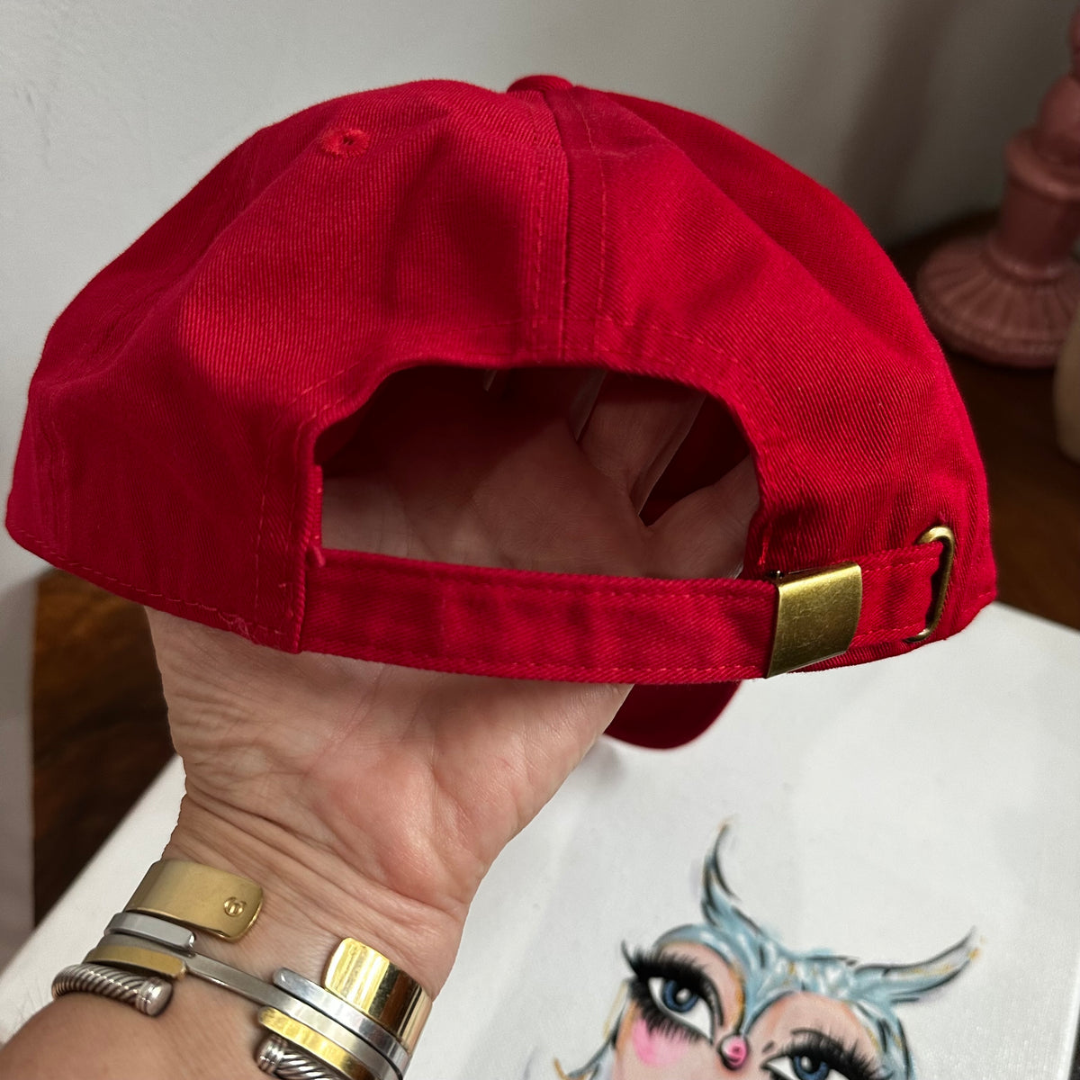 Upcycled LV Patch on Red Hat (not distressed) – Beauty Bird Vintage