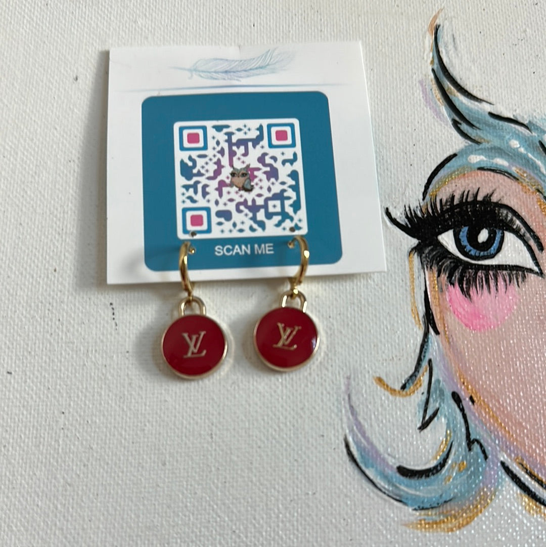 Red LV Drop Earrings - Simple Gold Hoops – Beauty Bird Vintage
