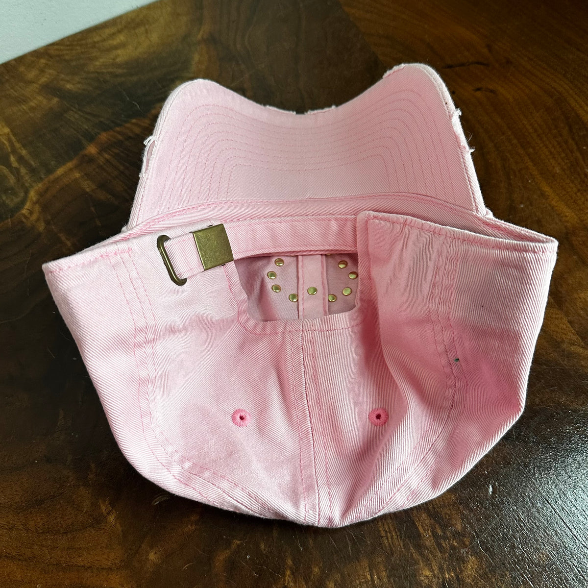 Upcycled LV Patch on Distressed Pink Hat – Beauty Bird Vintage