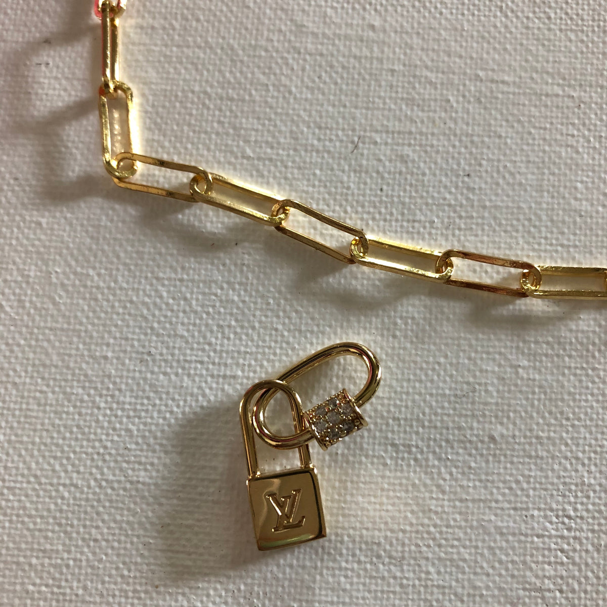 Lock Charm on Gold-Filled Paperclip Necklace with Carabiner – Beauty ...